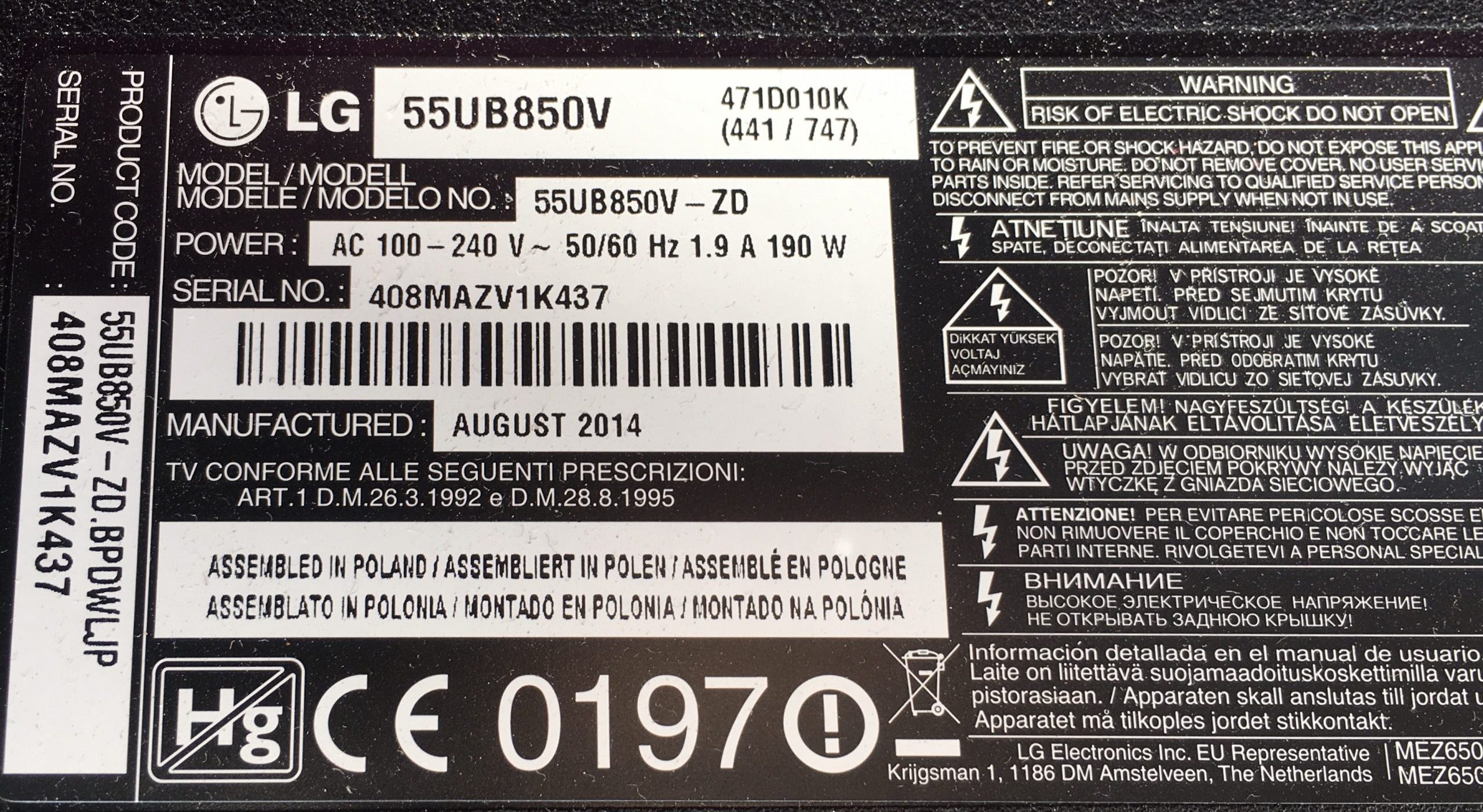 LG 55UB850V PLEKSİ - Televizyon Parçaları, Televizyon Parçası